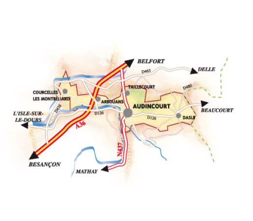 Canton d'Audincourt, Le Doubs, La route des communes