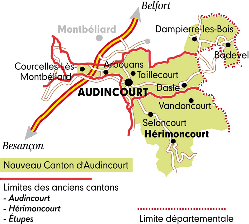 Canton d'Audincourt, Le Doubs, La route des communes