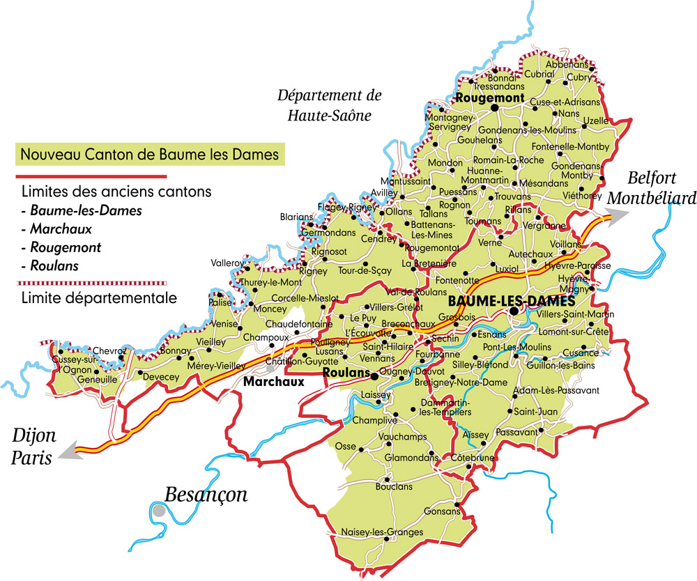 Canton de Baume-les-Dames, Le Doubs, La route des communes