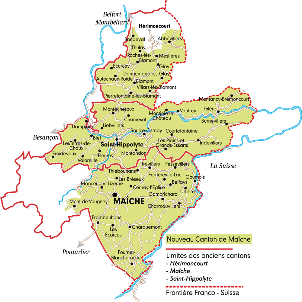 Canton de Maîche, Le Doubs, La route des communes