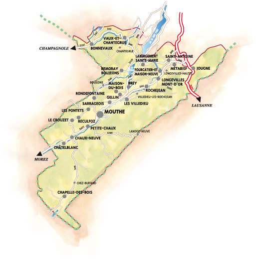 Canton de Mouthe, Le Doubs, La route des communes