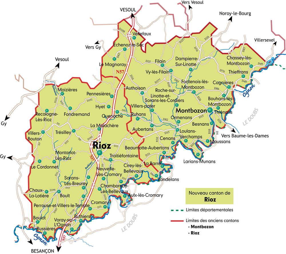 Canton de Rioz, La Haute-Saône, La route des communes