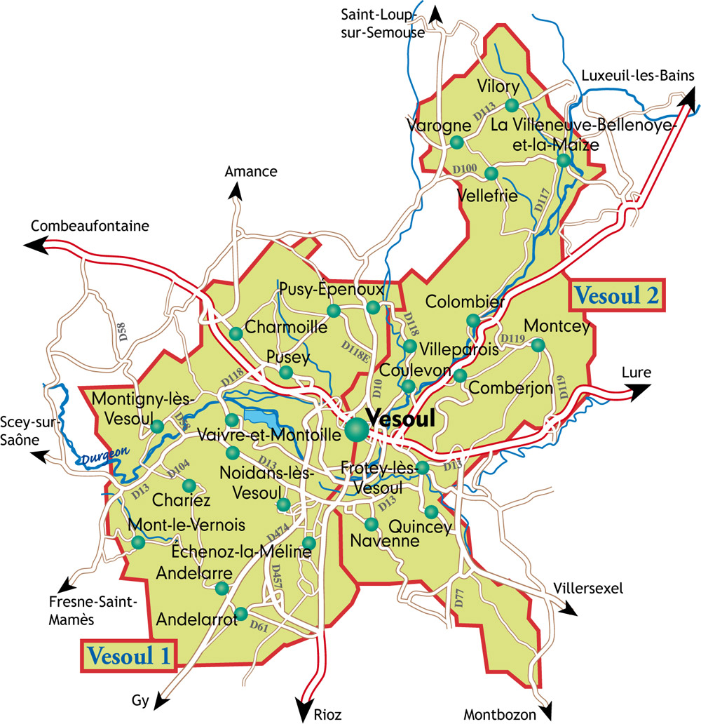 Canton de Vesoul-1, La Haute-Saône, La route des communes Canton de Vesoul-1, La Haute-Saône, La route des communes